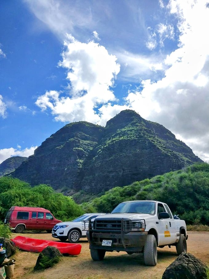 Base camp for beach adventures. These vehicles have earned their rest after conquering the infamous dirt road that keeps the crowds away.