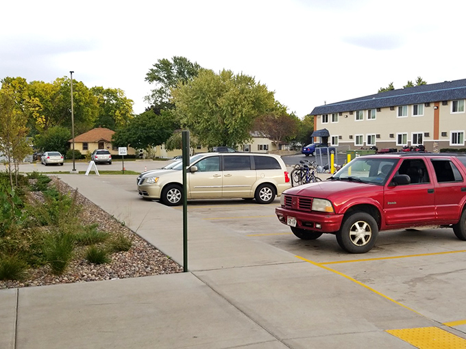 The spacious parking area accommodates a steady stream of shoppers who arrive with empty trunks and leave with carloads of affordable treasures.