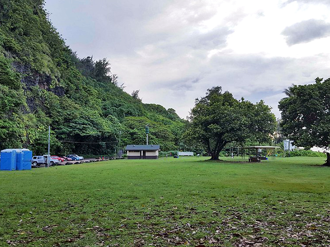 Civilization's last outpost: Where portable toilets and parking spaces bid you farewell before wilderness takes over.