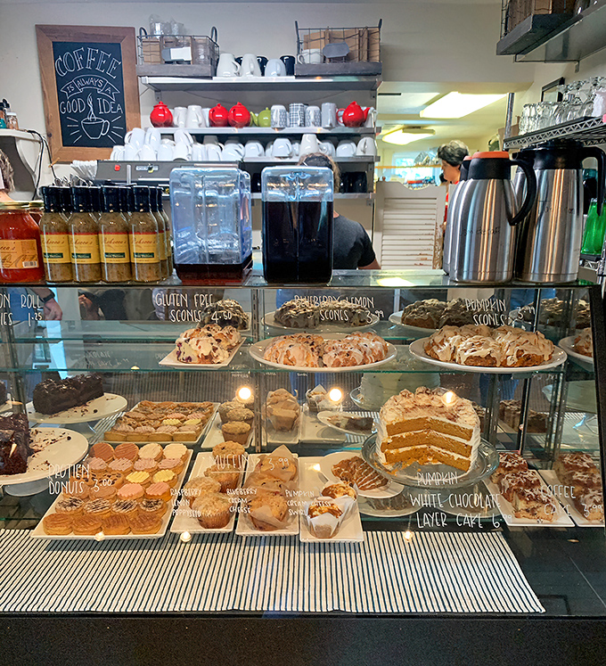 A pastry case that should come with a warning label: "May cause spontaneous happiness and the need for stretchy pants."