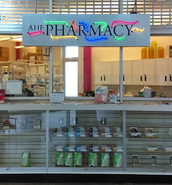 Not just thrift but healthcare too&mdash;this in-store pharmacy represents the AIDS Healthcare Foundation's commitment to accessible medication and services for all.