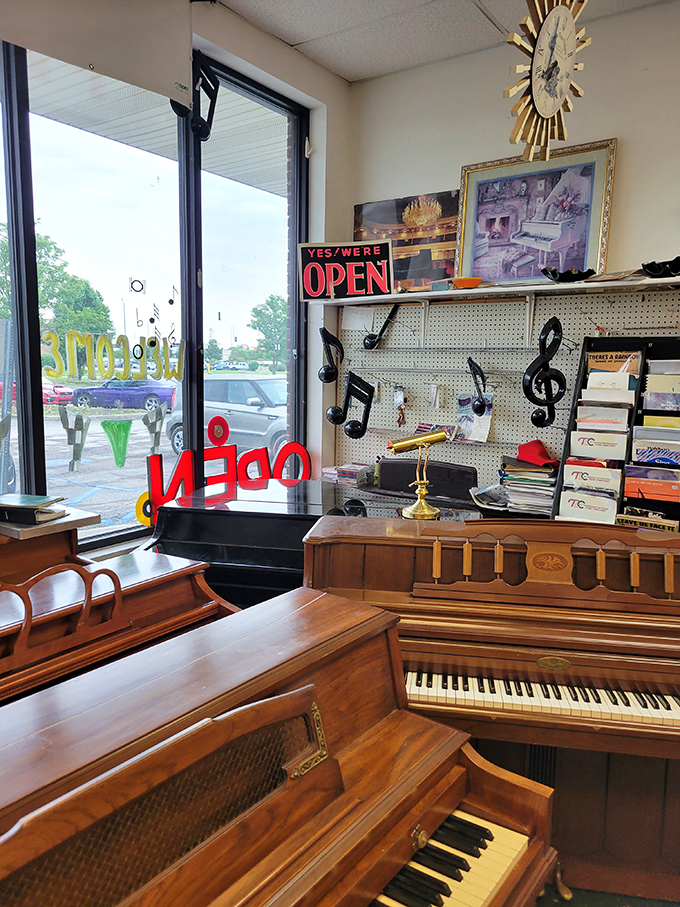 The piano corner – where musical instruments of yesteryear await their encore performance. These wooden beauties have accompanied countless family sing-alongs through the decades.