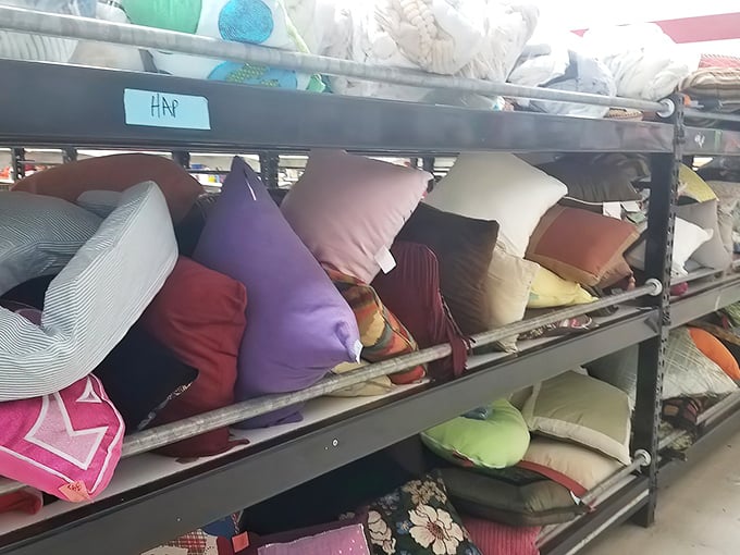 The pillow section resembles a textile rainbow, offering comfort for every couch in need of a personality boost.