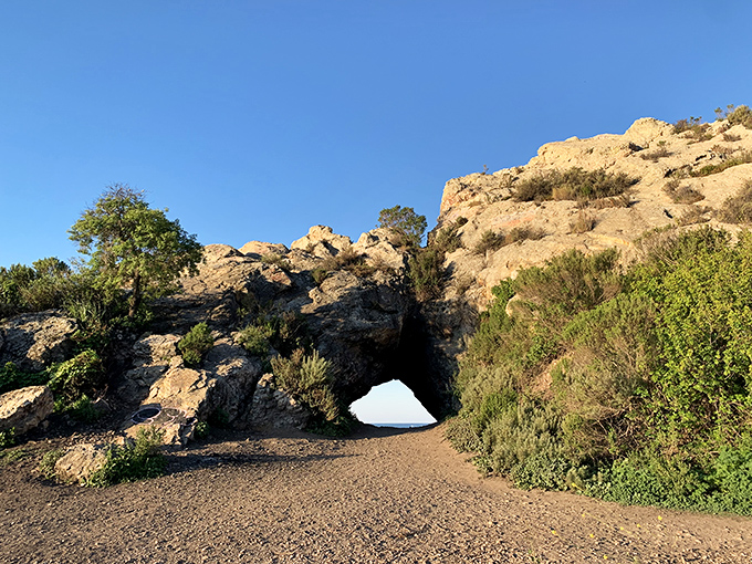 Nature's own stone archway frames the perfect view at Pirates Cove, where adventurous hikers are rewarded with this dramatic portal to the Pacific.