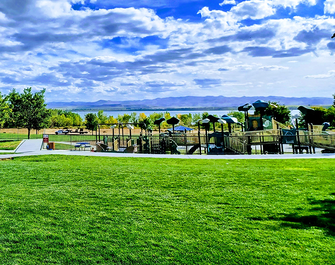 This playground with mountain views in the background reminds us that retirement should include plenty of playtime too.