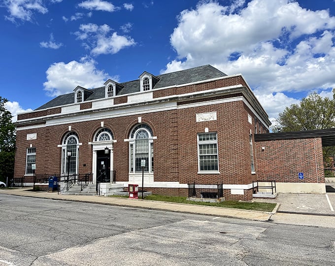 The classic post office building reminds us when correspondence involved actual stamps rather than wondering if your email landed in spam.