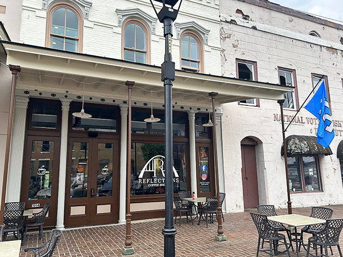 Reflections Coffee Shoppe brings caffeine and conversation together in a historic building where the exposed brick has heard it all.