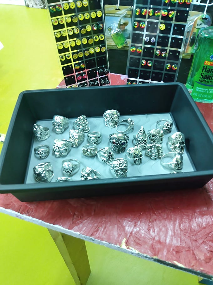 Silver skull rings waiting for their next adventure. Perfect for the biker, the goth, or the accountant with a secret weekend persona.