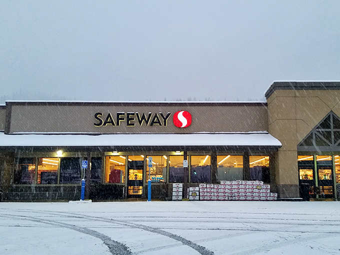 Even Safeway looks picturesque with a dusting of snow, transforming mundane grocery runs into winter wonderland expeditions.