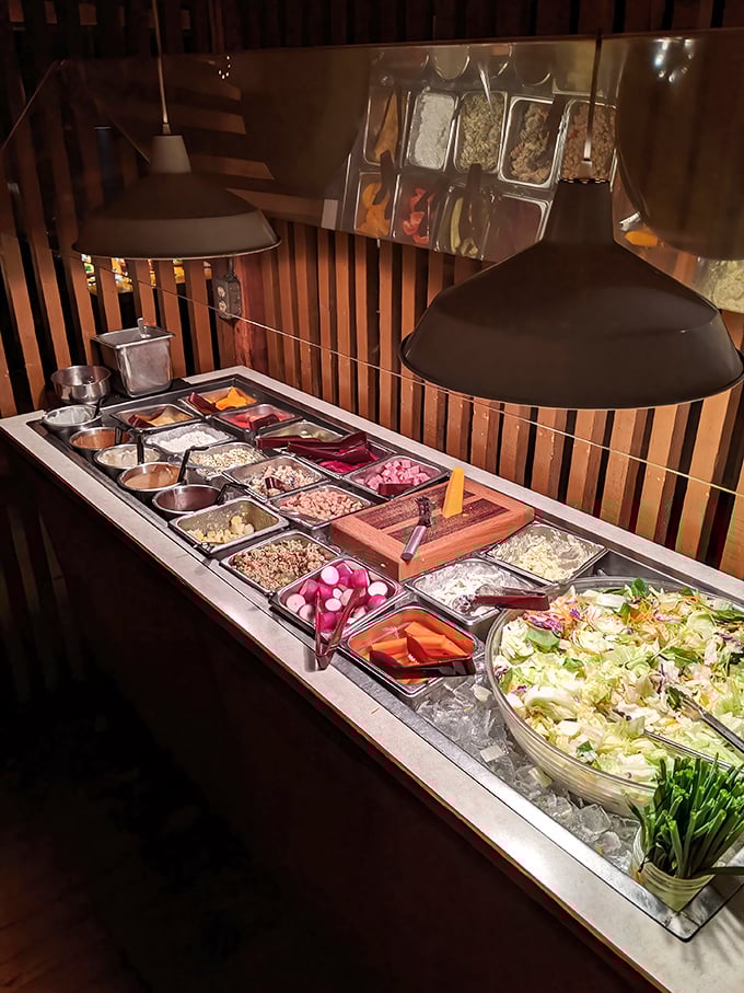 The salad bar – that magnificent prelude to steak – offers fresh ingredients that make eating vegetables feel less like a obligation.