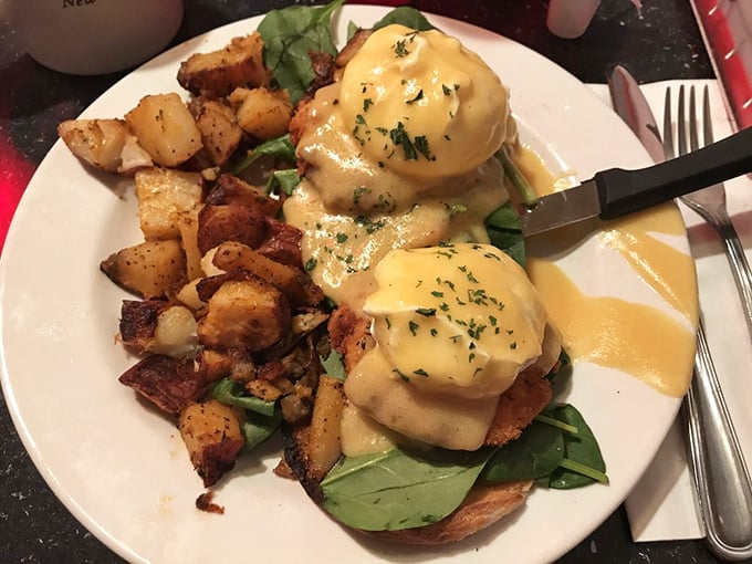 Benedict that belongs in the breakfast hall of fame. That hollandaise cascading down like a yellow waterfall of happiness.