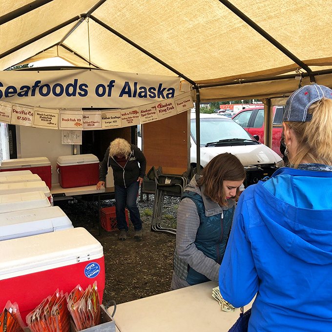 Ocean to market in record time. The "Seafoods of Alaska" stand offers the morning's catch with such freshness that the fish might still be surprised about their change in circumstances.