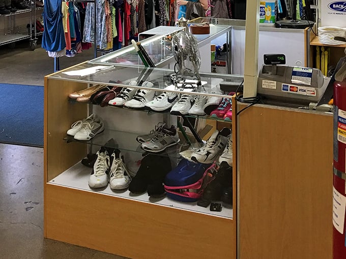The glass case of footwear dreams&mdash;where gently used sneakers and dress shoes line up for their callback audition into active duty.