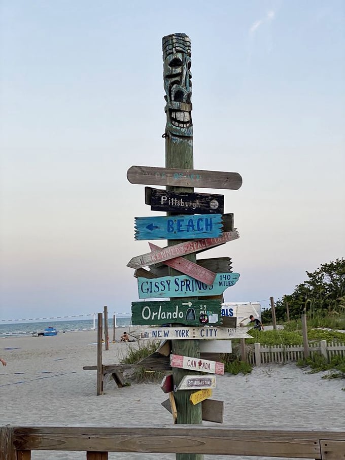 This whimsical signpost reminds us how far we've come&mdash;and how far we are from everyday worries. Cocoa Beach: where distance is measured in smiles.