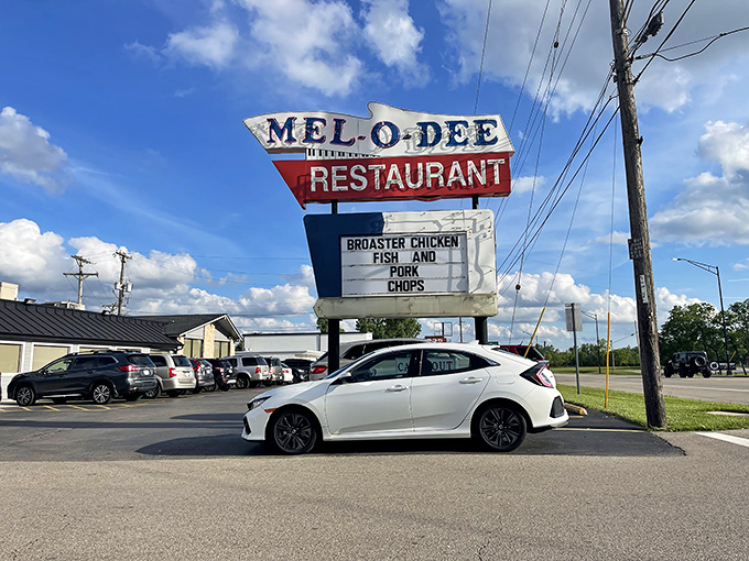 The vintage roadside sign proudly announces specialties that have stood the test of time&mdash;broasted chicken, fish, and pork chops.