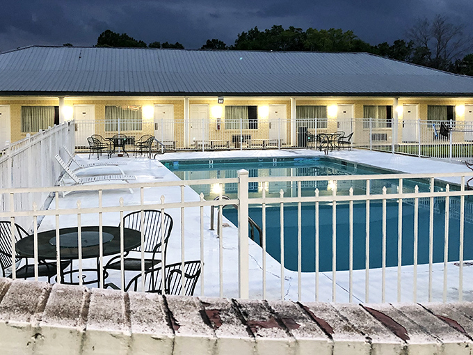 Local accommodations like this motel with pool provide comfortable options for visiting family without converting your guest room.