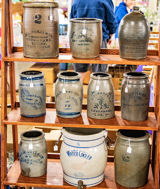 Stoneware crocks that once preserved winter provisions now preserve history itself. That "2" marking means something to serious collectors.