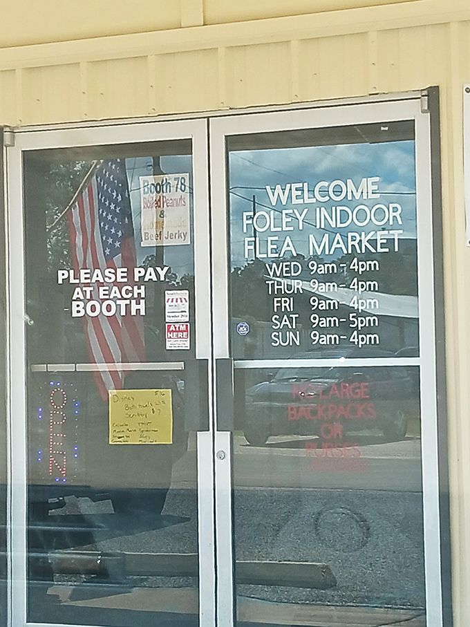 The hours of operation, clearly stating when you can arrive to fill your car with treasures. No large backpacks allowed &ndash; they're saving room for your finds.