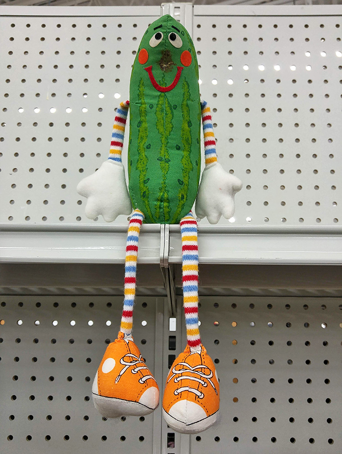 Meet the cucumber superhero you never knew you needed. With those striped legs and orange shoes, he's ready for action.