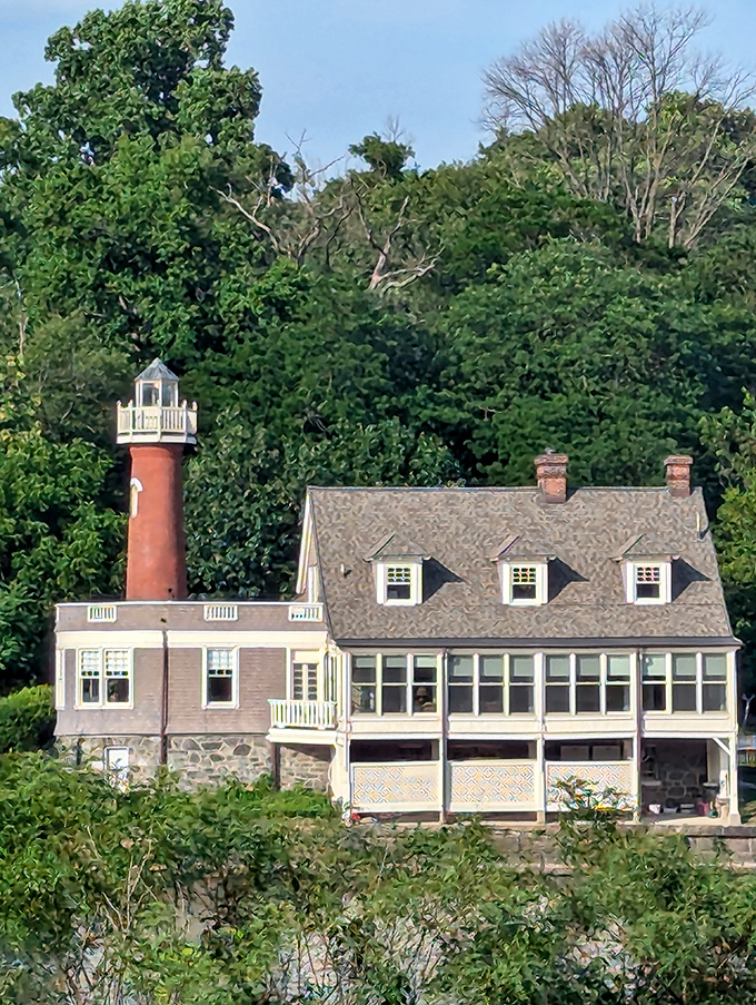 The lantern room crowns the brick tower like architectural jewelry. From this angle, you can almost imagine being a lighthouse keeper.
