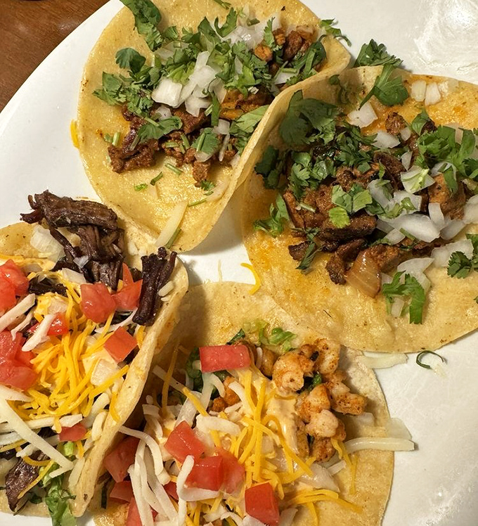 Tacos arranged like a delicious color wheel, where each bite delivers a different note in a symphony of flavors.