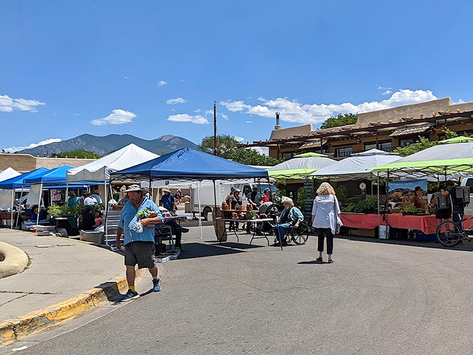 Taos Farmers Market transforms parking lots into community gathering spots. Where else can you buy heirloom tomatoes while discussing the meaning of life?