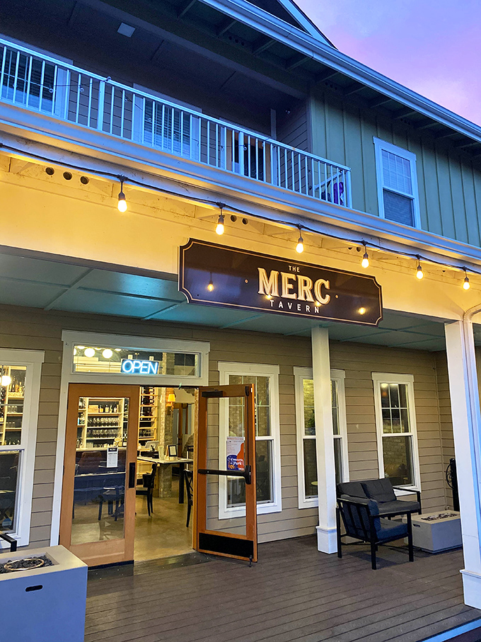 The Merc Tavern glows with invitation after a day of antiquing. Nothing pairs better with vintage finds than craft brews.