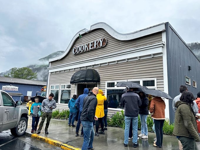 The Cookery draws crowds even in the rain &ndash; because when seafood is this fresh, a little precipitation is just part of the Alaskan experience.
