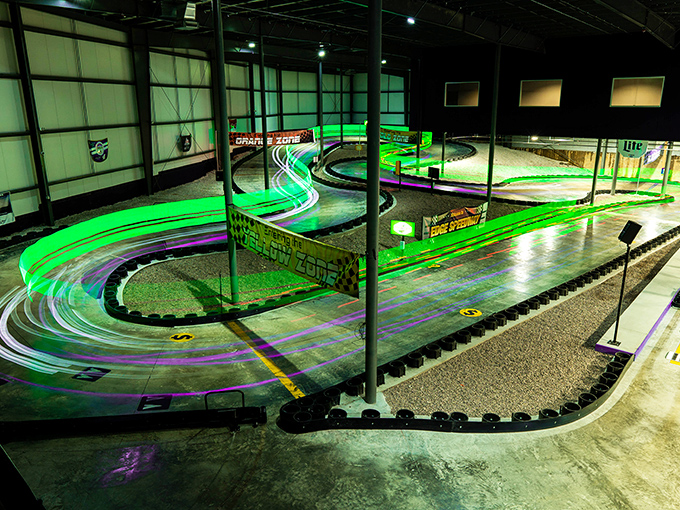 The Edge entertainment center glows with neon promise&mdash;proof that small towns know how to have big fun without the big-city parking nightmares.