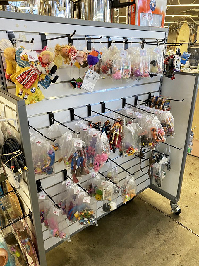 Childhood memories sealed in plastic bags&mdash;dolls and action figures patiently waiting for second acts in new imaginative worlds.