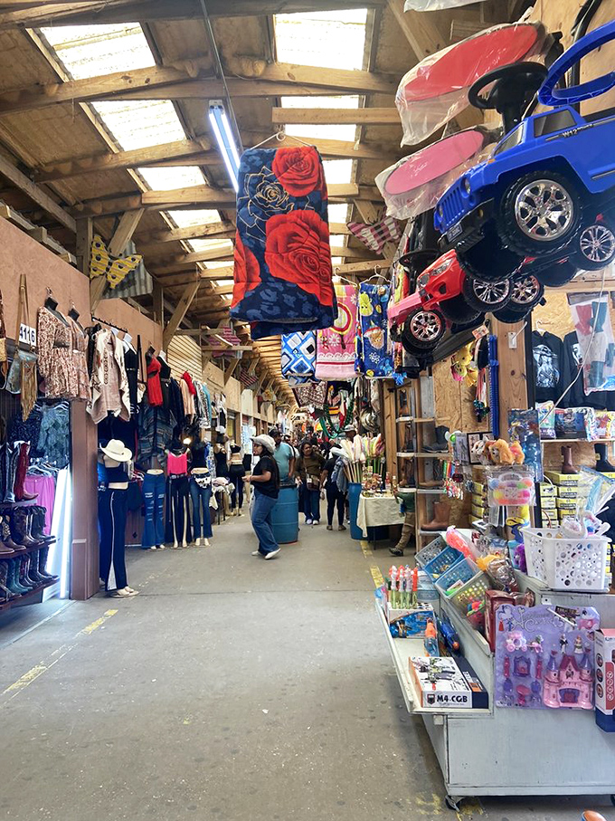Merchandise hangs from every possible surface in this retail wonderland. That toy car dangling from the ceiling might just be the perfect gift you never knew you needed. 