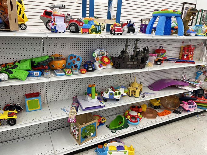 The toy section: where plastic playthings get their second act. That little fire truck has miles of imagination left in it.