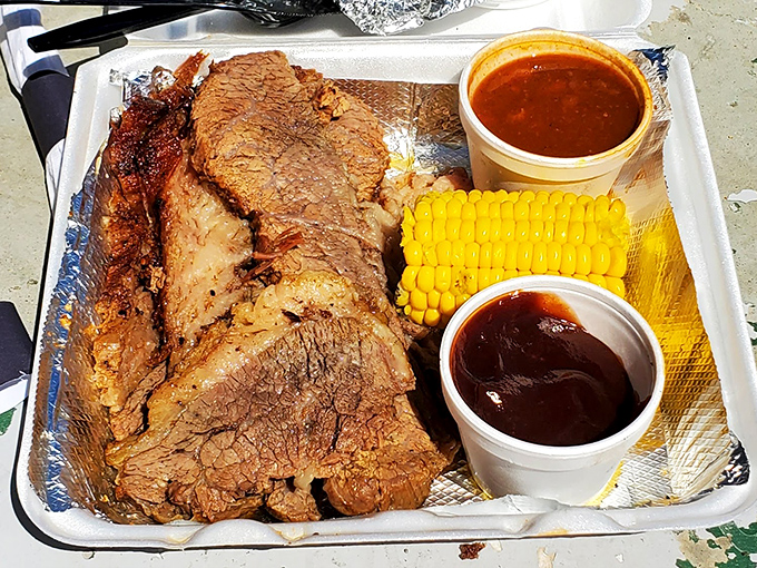 Tri-tip that's been slow-dancing with smoke and spice. This isn't just beef—it's a carnivore's desert dream with corn on the side.