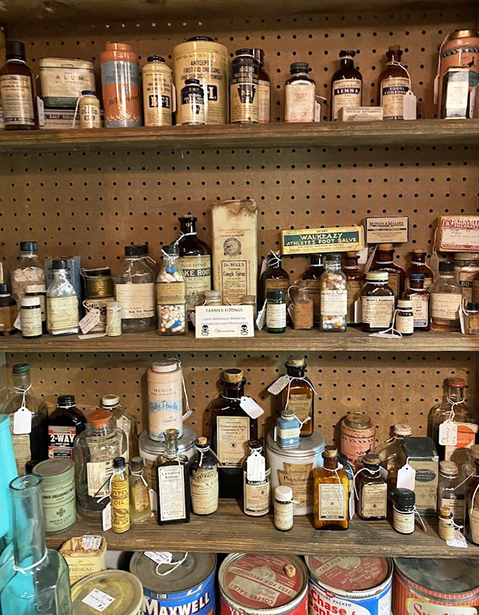 Apothecary bottles from when medicine was mysterious and packaging was art. Grandma's "take this, it'll cure what ails you" in bottle form.