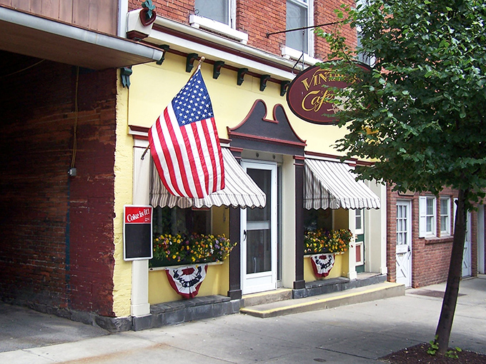 Vintage Cafe's patriotic facade isn't just decorative&mdash;it's practically a promise that your coffee comes with a side of authentic small-town conversation.