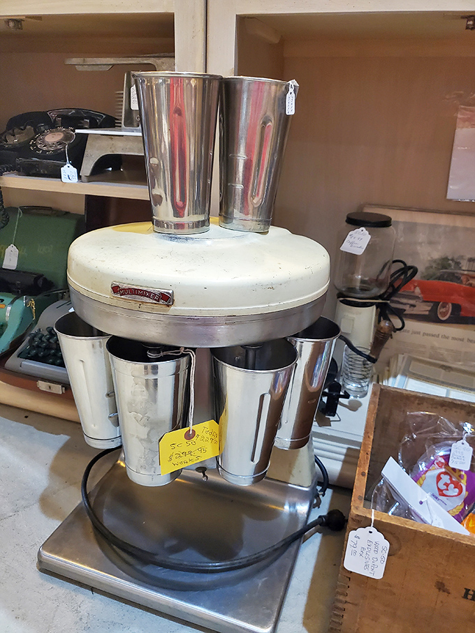 This vintage milkshake mixer has blended more memories than ingredients. The perfect countertop conversation piece for your retro kitchen dreams.