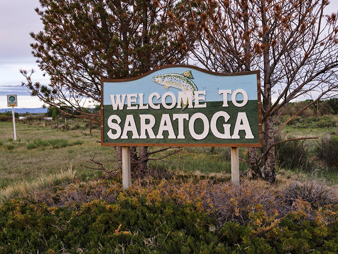 The welcome sign says it all &ndash; Saratoga's identity is tied to its world-class trout fishing. That fish isn't just decoration; it's an invitation.