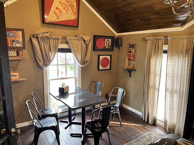 This cozy nook offers window-side dining that feels like you've discovered a secret room in a quirky relative's country home.