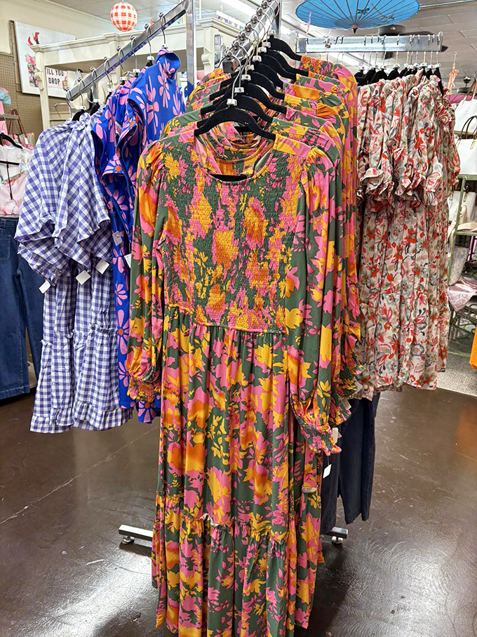 Vintage dresses hanging like colorful ghosts of fashion past &ndash; each one with stories of dances, dates, and dramatic entrances.