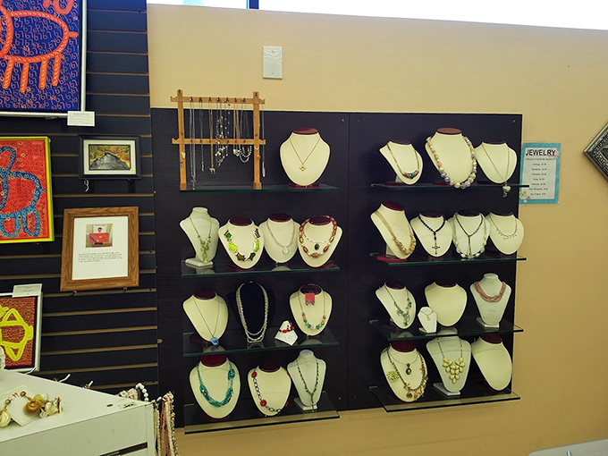 Jewelry displays that sparkle with potential, where one person's discarded accessories become another's statement piece or conversation starter.