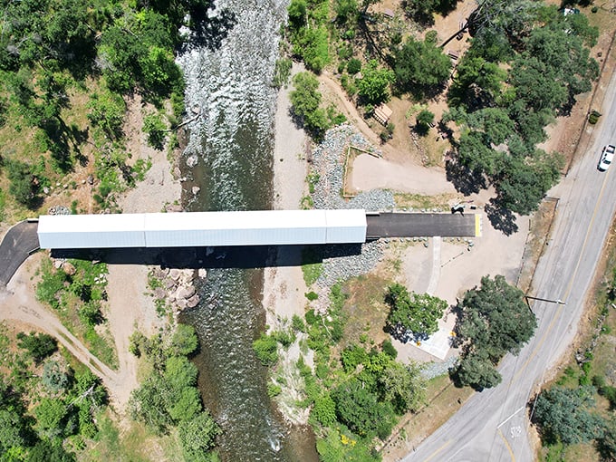 From above, the bridge appears as a delicate brushstroke across the landscape &ndash; a human touch that somehow enhances rather than intrudes.