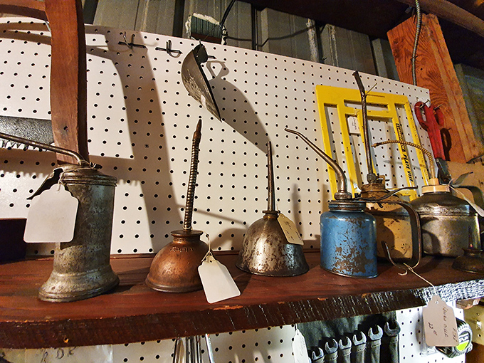 Antique oil cans that belong in a museum or your man cave, depending on your spouse's tolerance for décor debates.