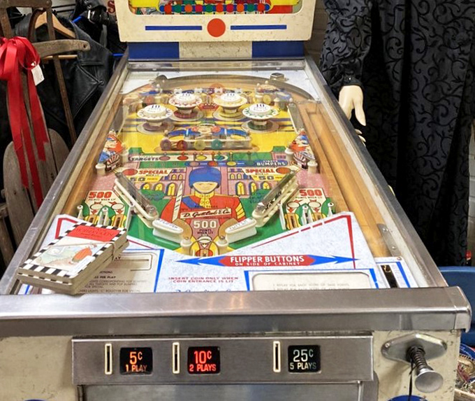 A vintage pinball machine waiting for quarters and nostalgia&mdash;five cents a play seems like a bargain for a trip back to arcade glory days.