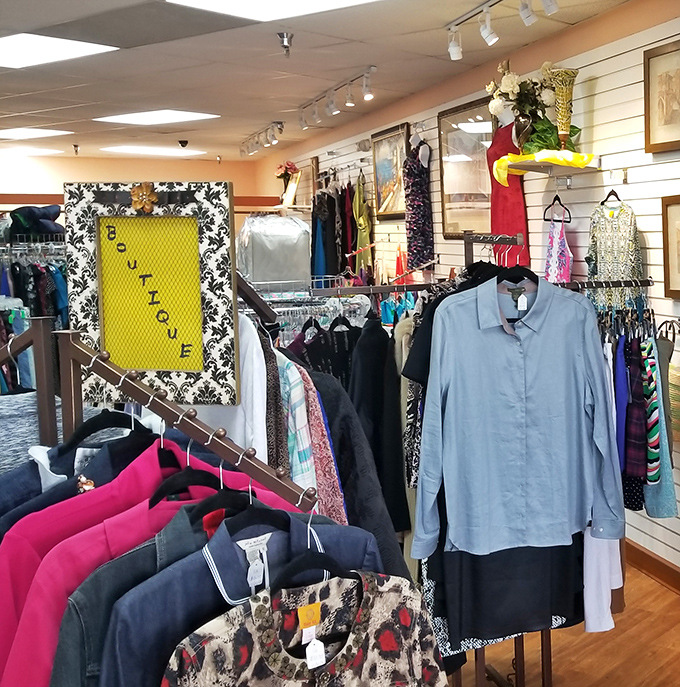 The "Boutique" section elevates thrifting to an art form, with carefully selected pieces that would cost triple elsewhere. That blue button-down looks barely worn!
