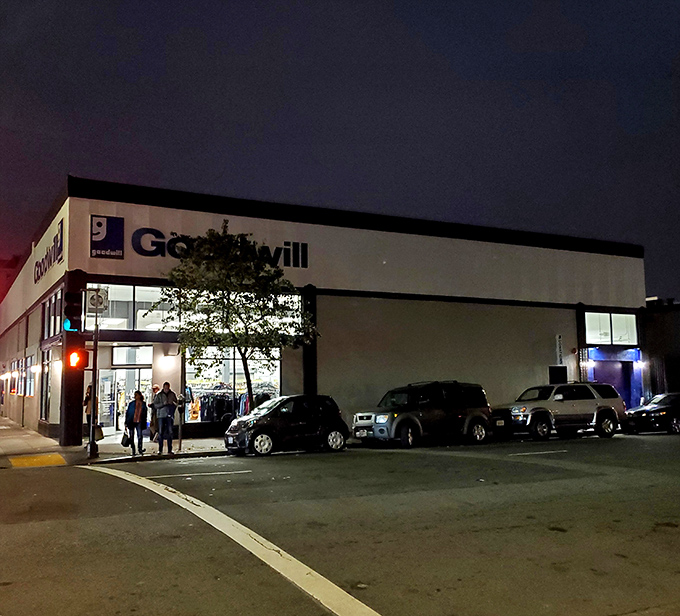 Even after sunset, the glow of potential deals beckons to night owls. The thrift store equivalent of that 24-hour diner where all the interesting characters gather.