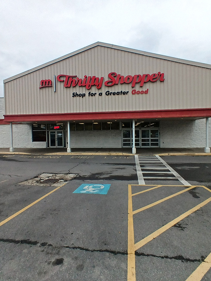 Even on a gray day, Thrifty Shopper's welcoming facade promises adventure inside &ndash; retail therapy without the premium price tag.