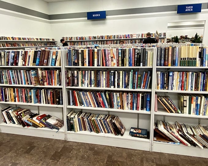 The book section stands as a paper-and-ink time machine, each spine a doorway to worlds both familiar and waiting to be discovered.