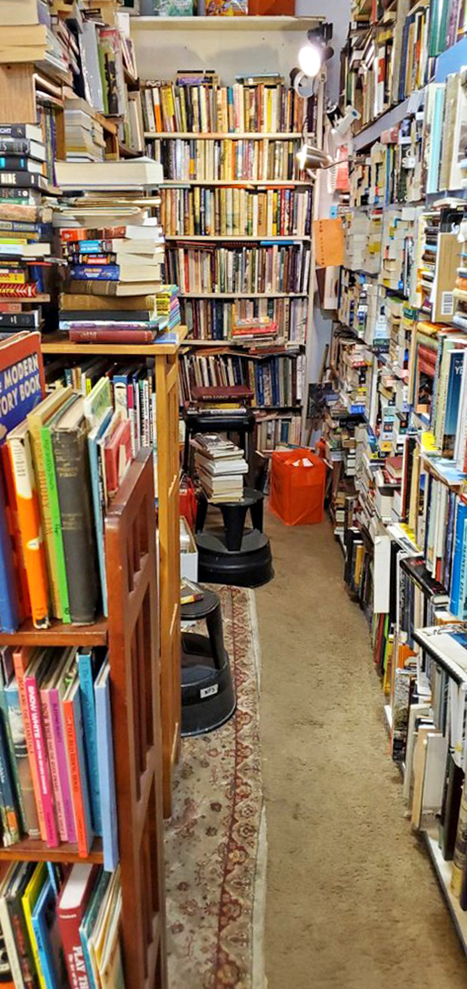 This book corridor isn't just narrow&mdash;it's a literary birth canal squeezing you into worlds unknown. Claustrophobics need not apply.