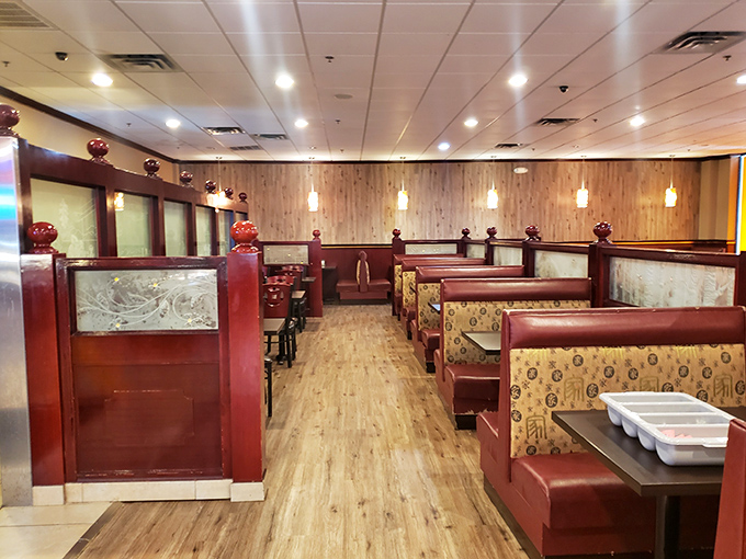 Booth seating designed for maximum comfort&mdash;because the only thing that should be uncomfortable at a buffet is how full you feel afterward.