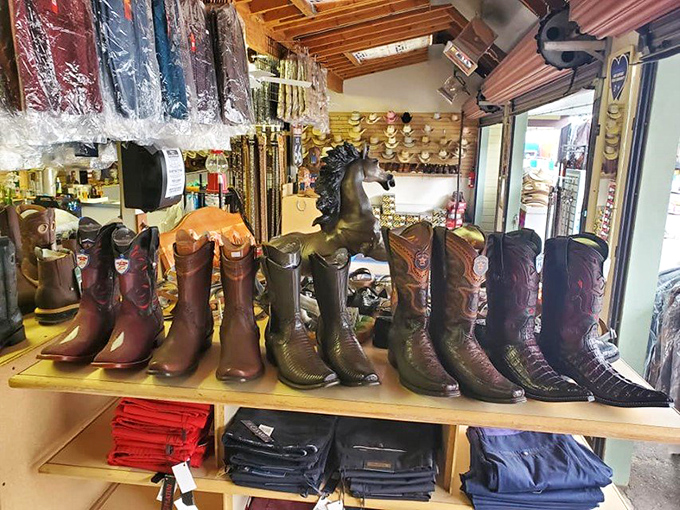 Cowboy boots standing at attention, waiting for their perfect match. Kentucky's equestrian heritage meets Western style in leather-bound perfection.